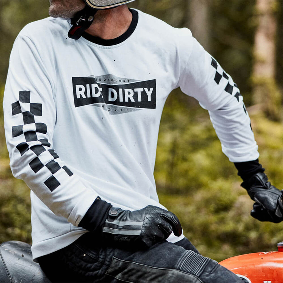 Age of Glory Dirty Checkers - Motorcycle Long Sleeve T-Shirt Vintage ...